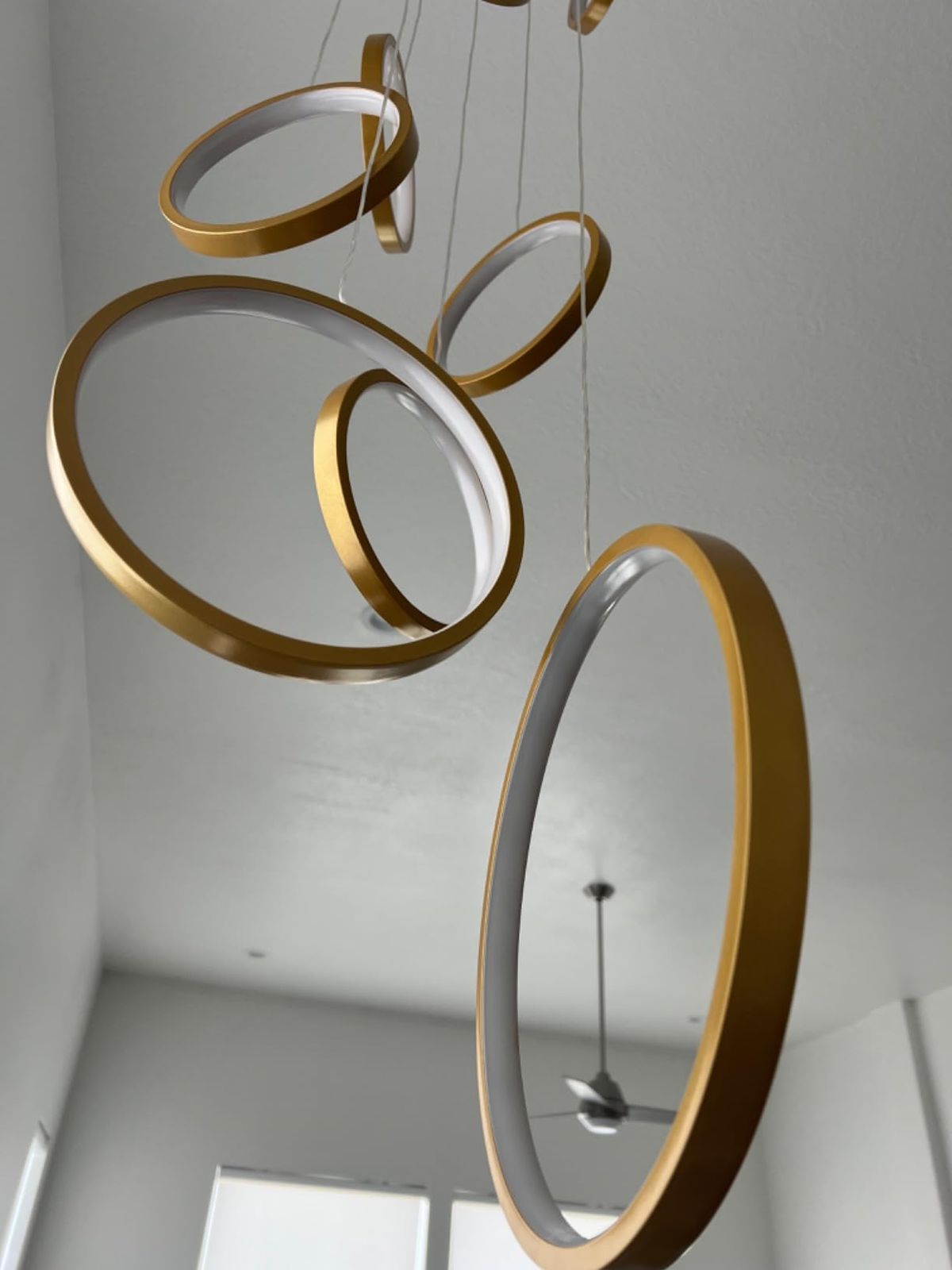 Multi Gold LED Ring Chandelier Staircase Pendant Light | Sofary Lighting