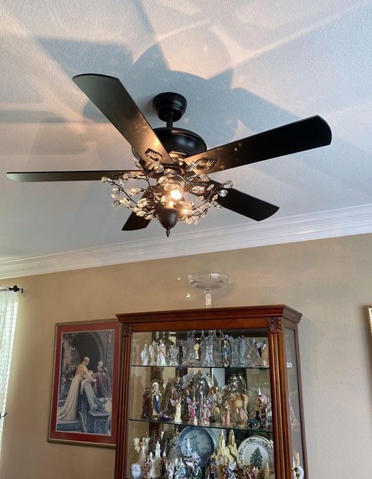 5 - Blade Black Crystal Branch Ceiling Fan with Remote Control | Sofary